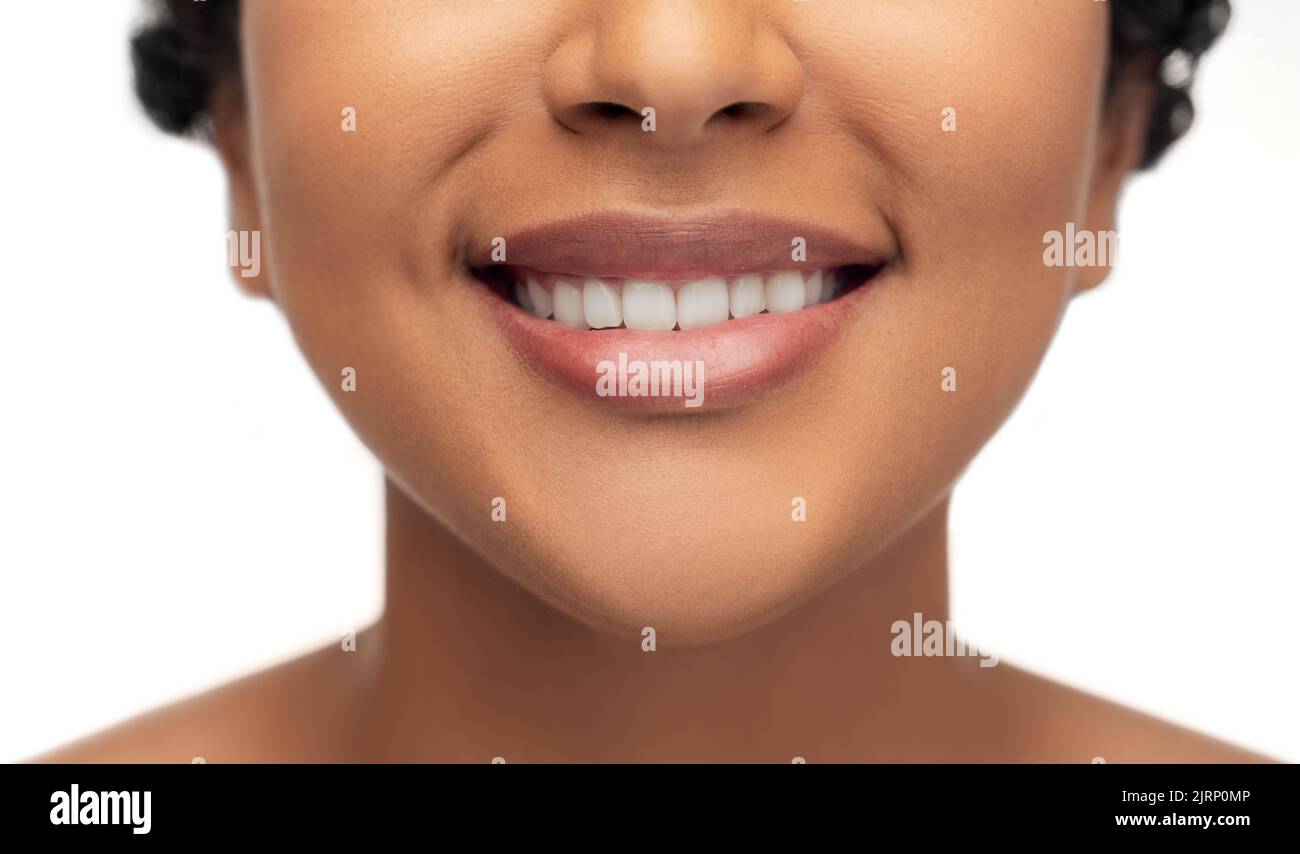 Smiling black woman lips close hi-res stock photography and images - Alamy