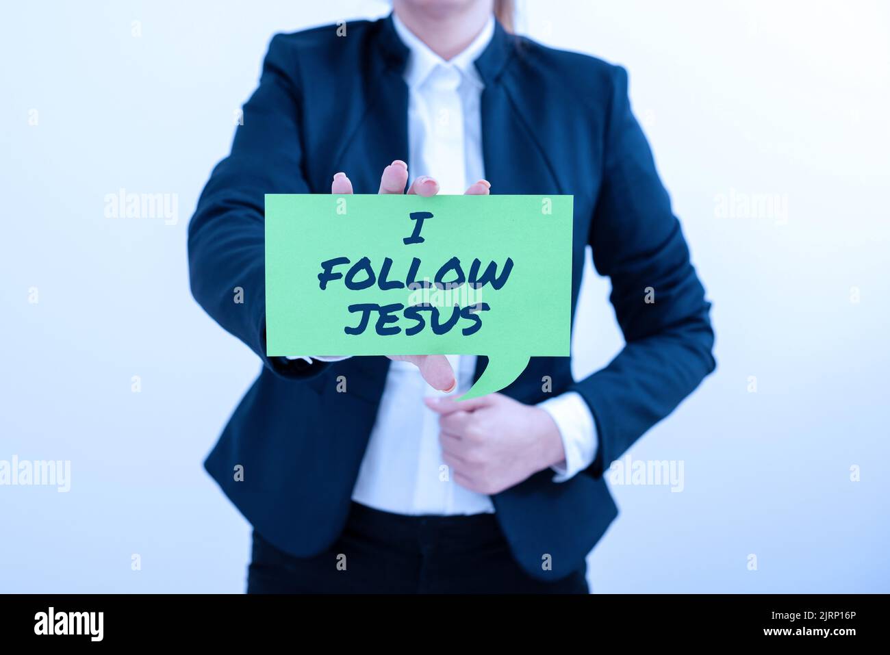 Sign displaying I Follow Jesus. Word for Religious person with lot of ...