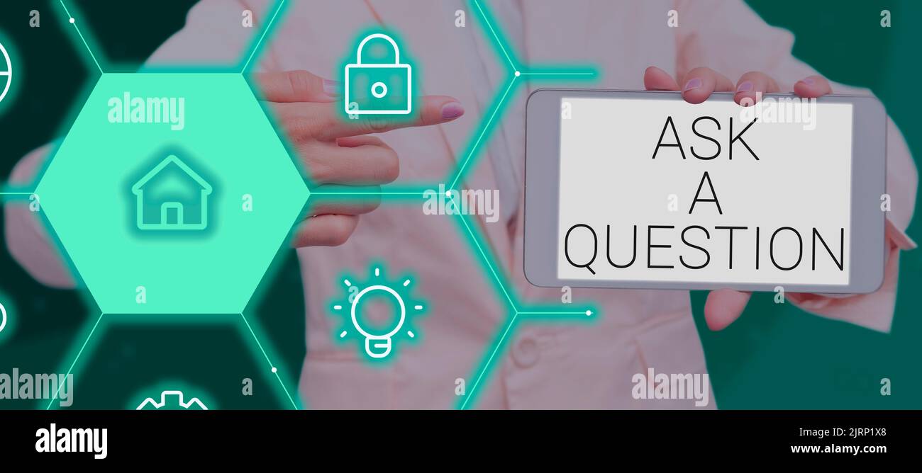 Text caption presenting Ask A Question. Business idea Look for expert ...