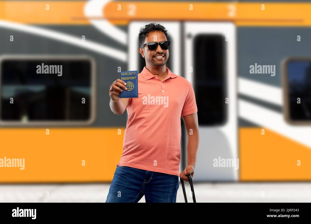 happy man with air ticket and immunity passport Stock Photo - Alamy