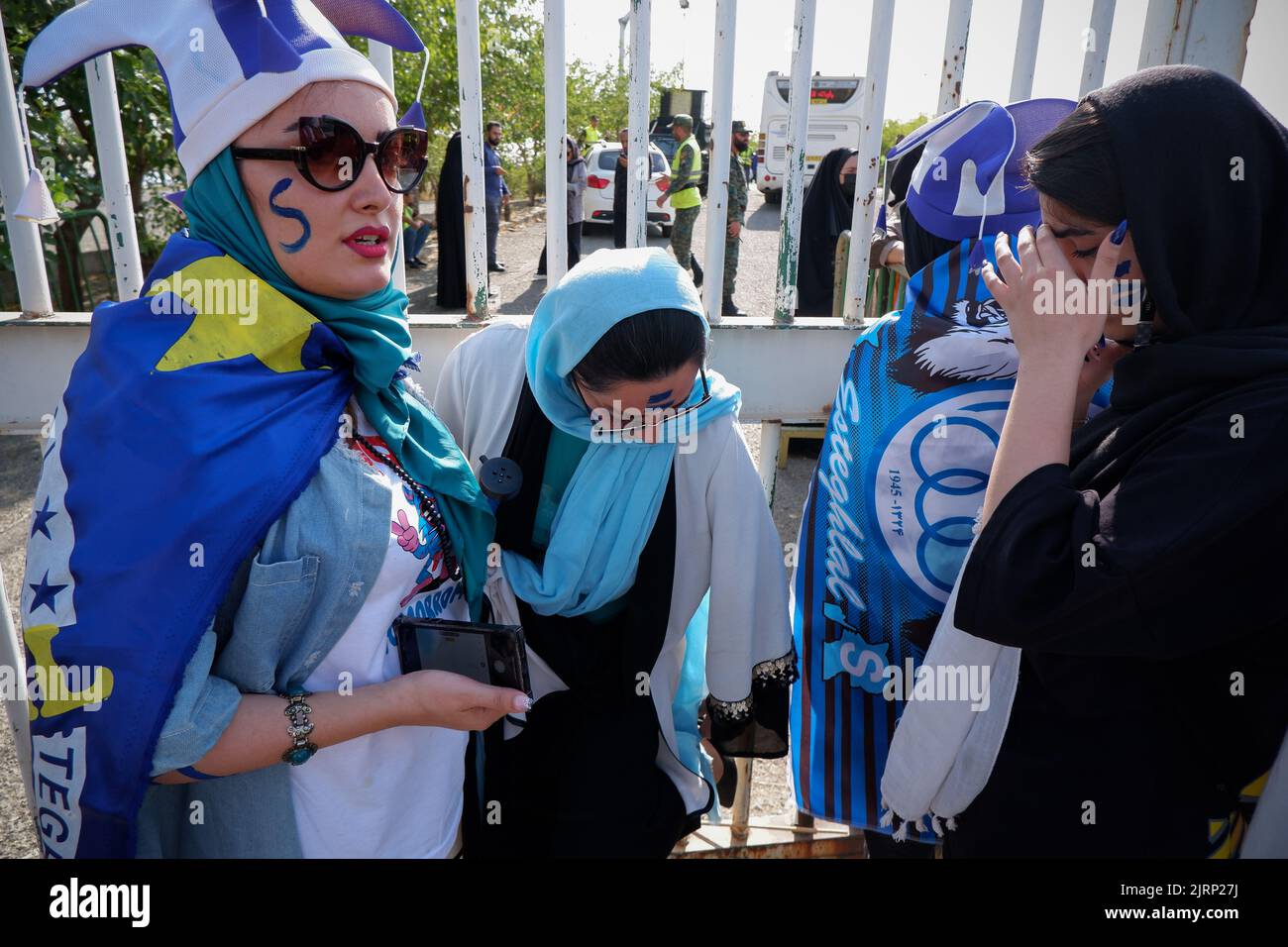 Tehran, Tehran, Iran. 25th Aug, 2022. Female soccer fans prepare to ...
