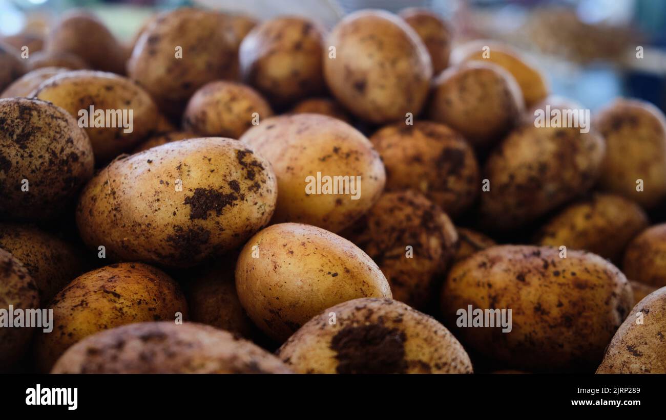 Potatoes on a farmer market stall Stock Photo - Alamy