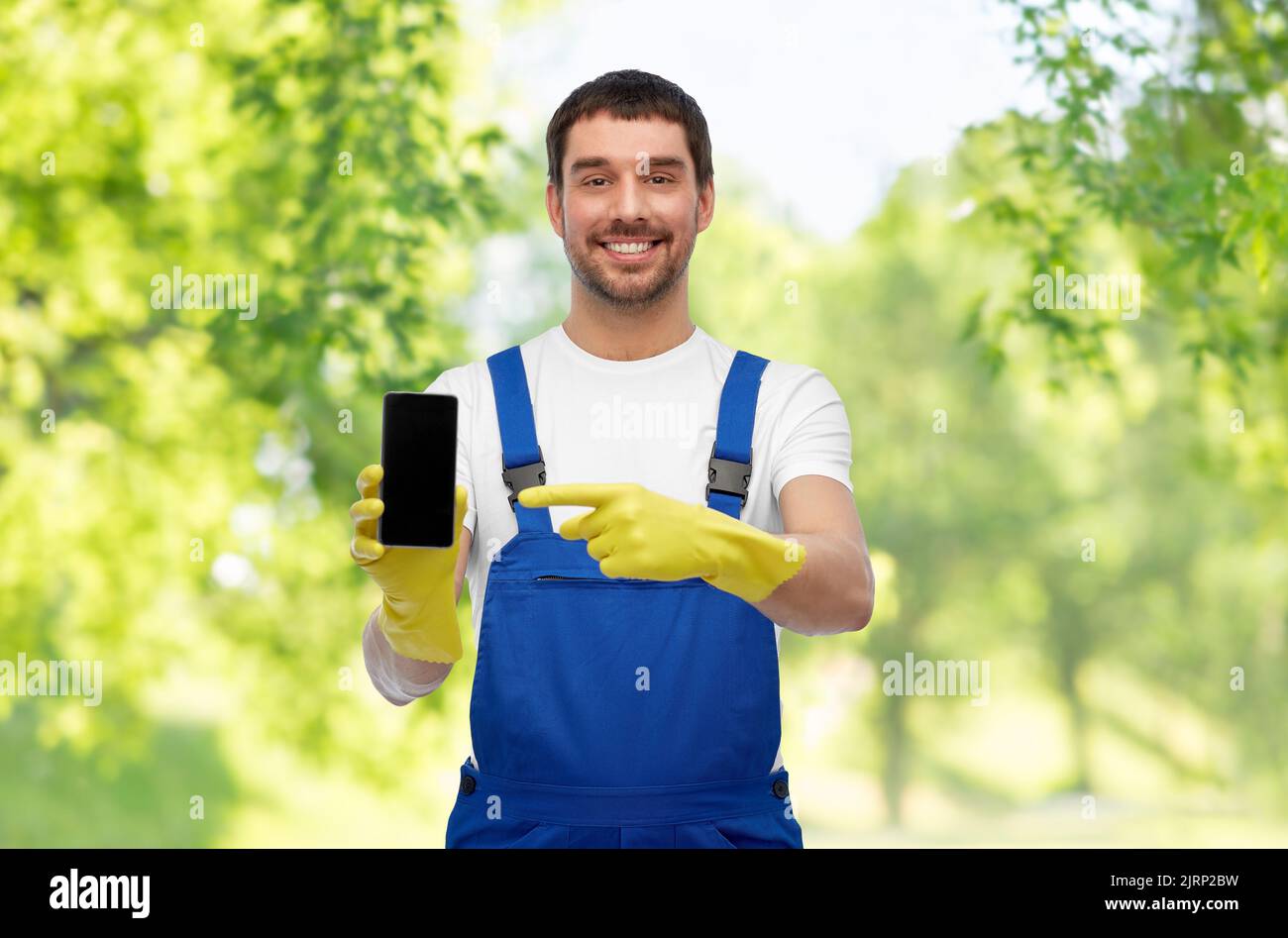 Cleaning worker smartphone hi-res stock photography and images - Alamy