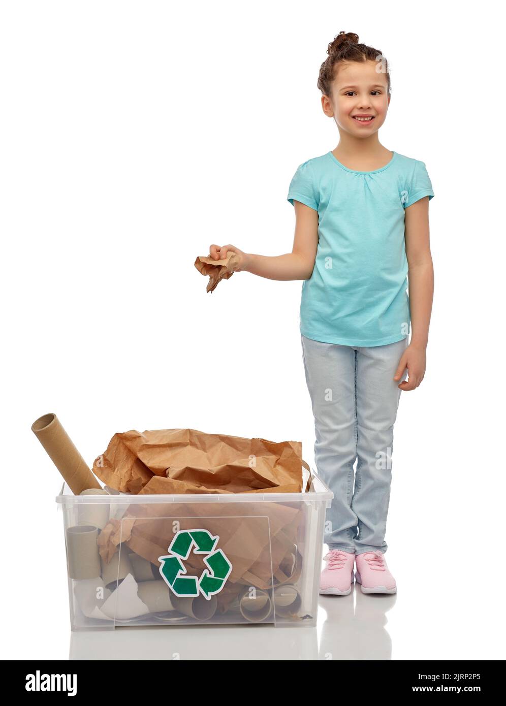 smiling girl sorting paper waste Stock Photo - Alamy