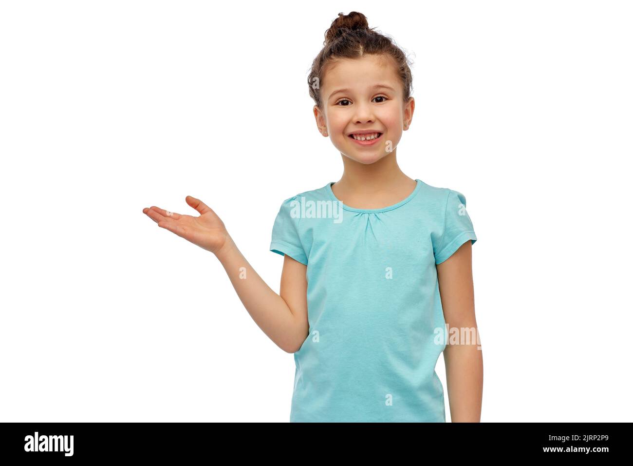 happy smiling girl holding something imaginary Stock Photo - Alamy