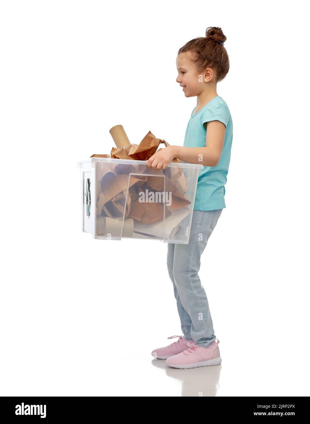 smiling girl sorting paper waste Stock Photo - Alamy