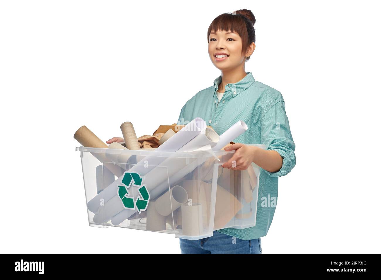 happy smiling asian woman sorting paper waste Stock Photo - Alamy