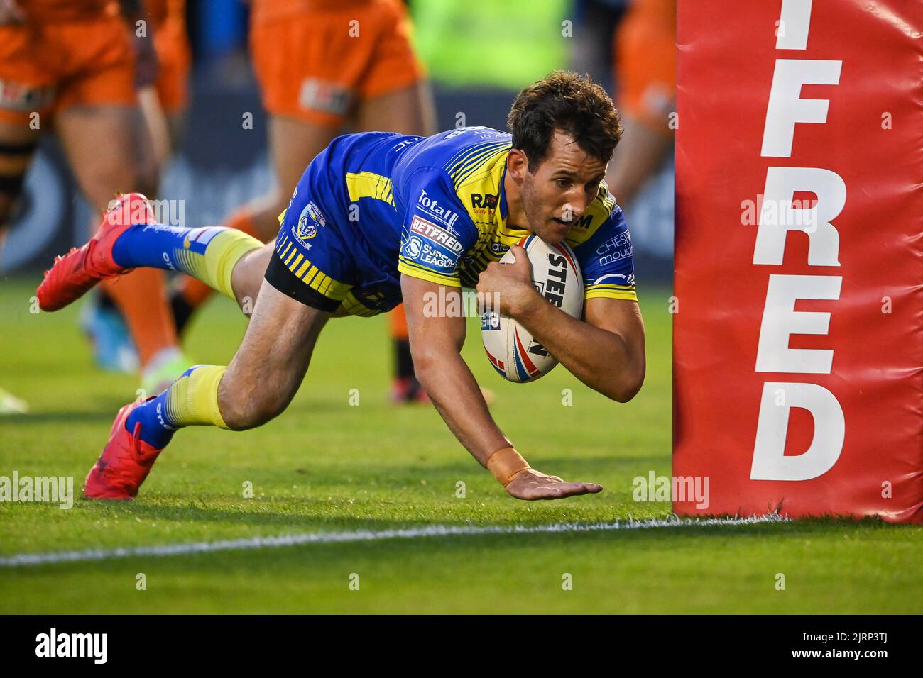 Stefan Ratchford #1 of Warrington Wolves goes over for his 100th Career ...