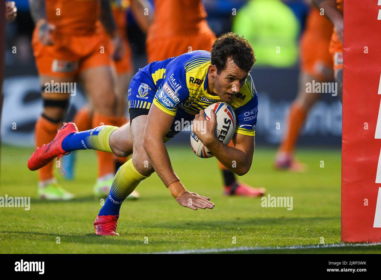 Stefan Ratchford #1 of Warrington Wolves goes over for his 100th Career ...
