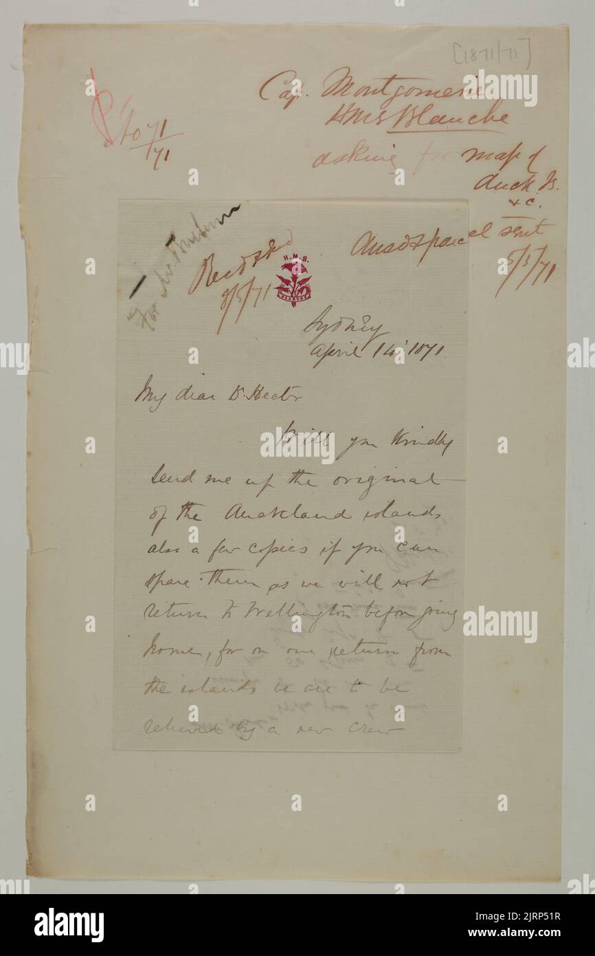 Asking for original plan of Auckland Islands and copies of letters, 14 ...