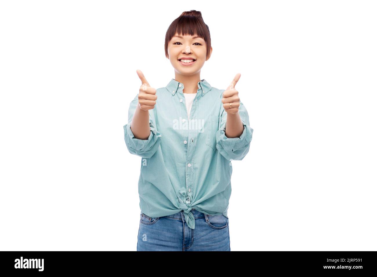 happy asian woman showing thumbs up over white Stock Photo - Alamy