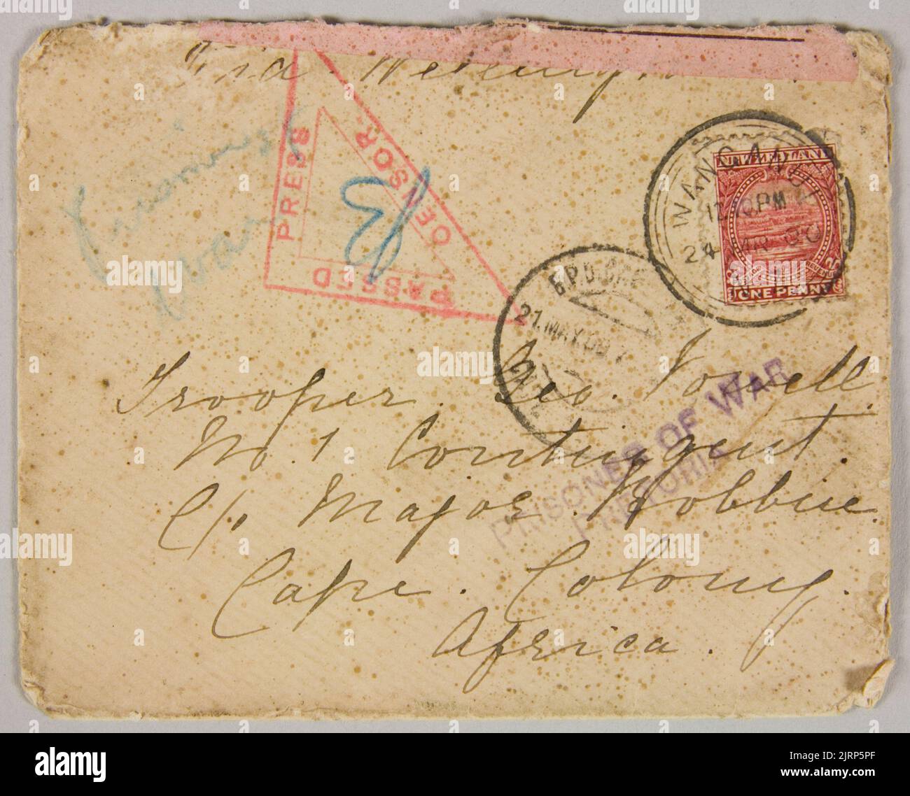 Philatelic 'cover' [envelope], South African War, March 1900, Whanganui, maker unknown Stock ...