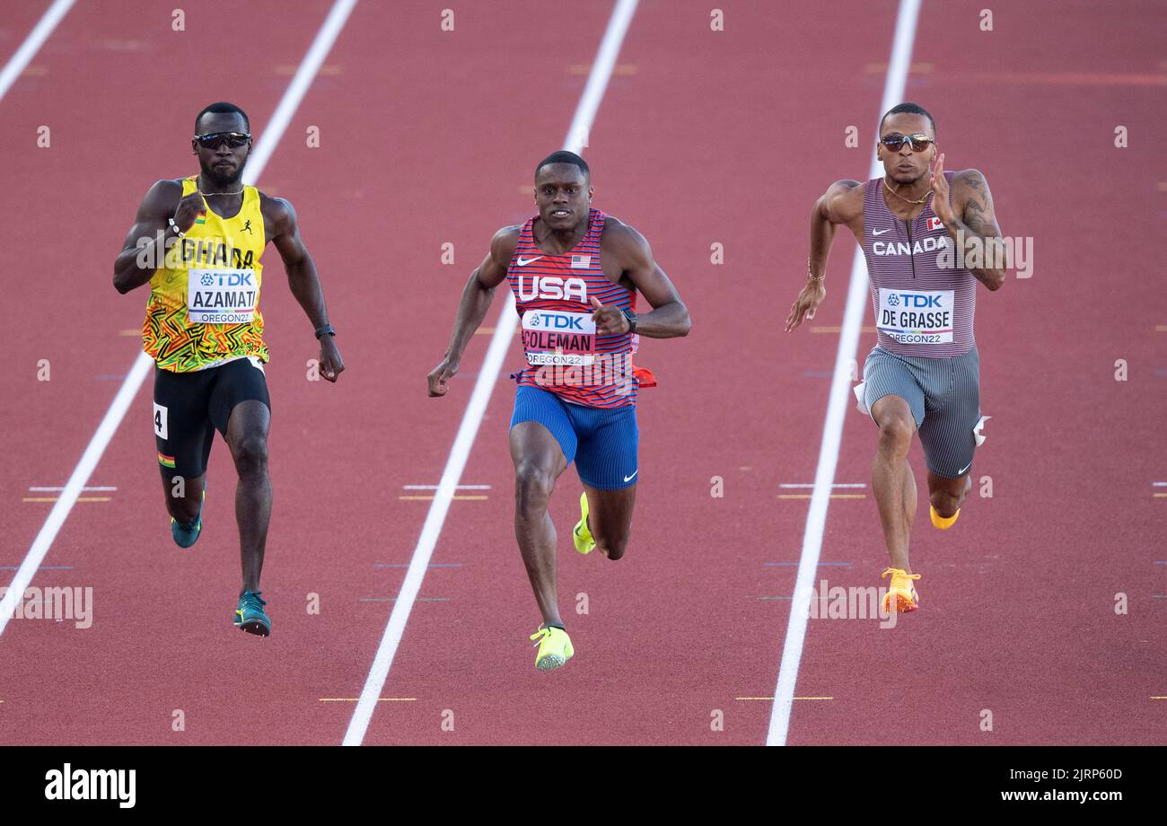Benjamin Azamati, Christian Coleman and Andre De Grasse competing in ...