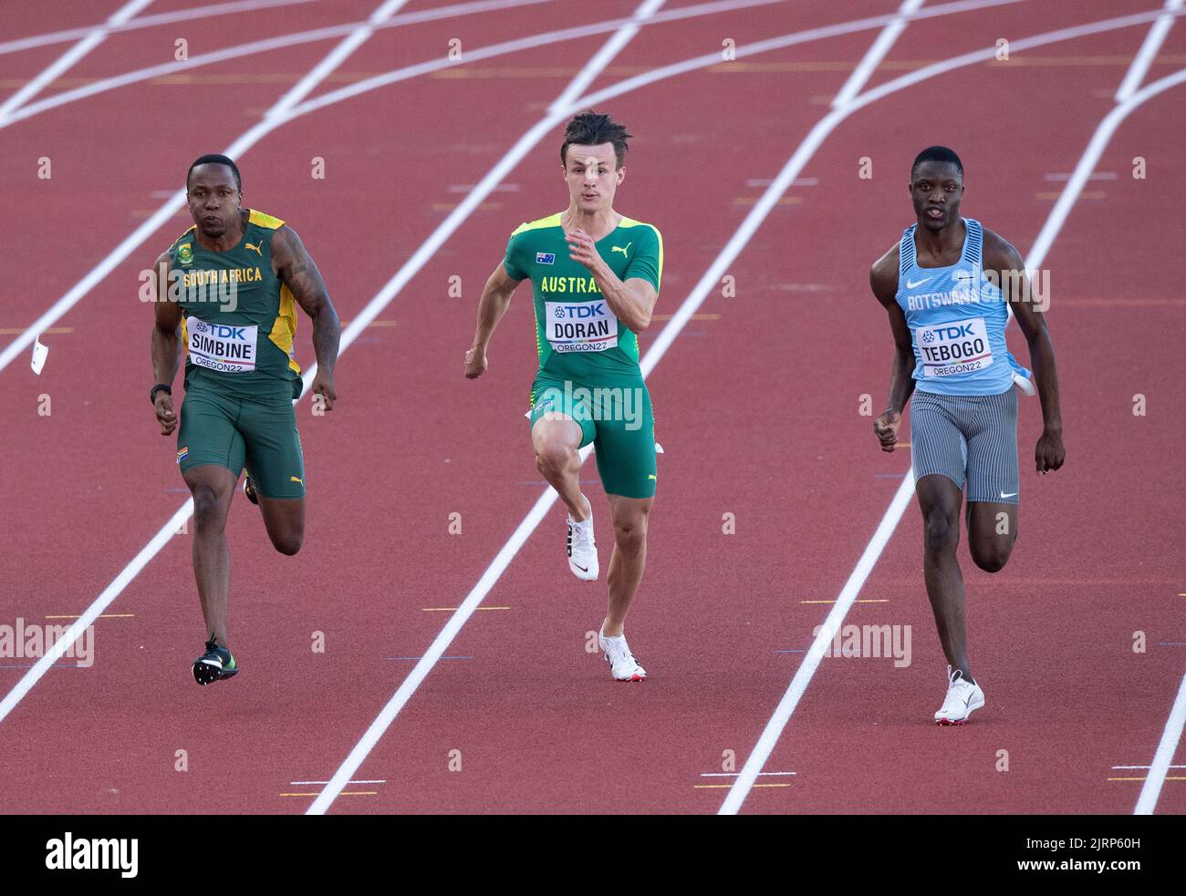 Akani Simbine, Jake Doran and Letsile Tebogo competing in the men’s ...
