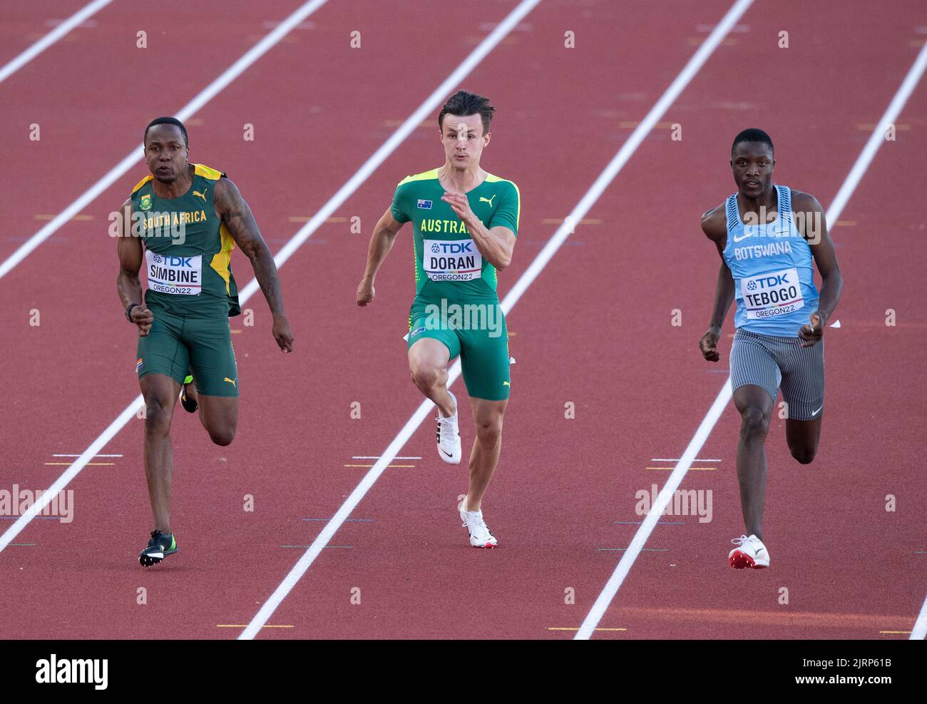Akani Simbine, Jake Doran and Letsile Tebogo competing in the men’s ...