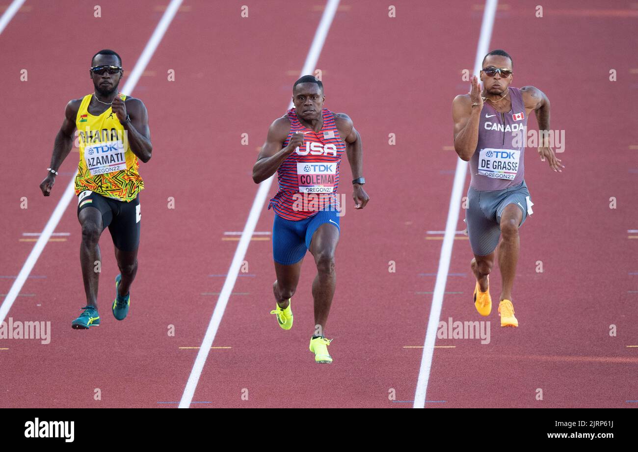Benjamin Azamati, Christian Coleman and Andre De Grasse competing in ...