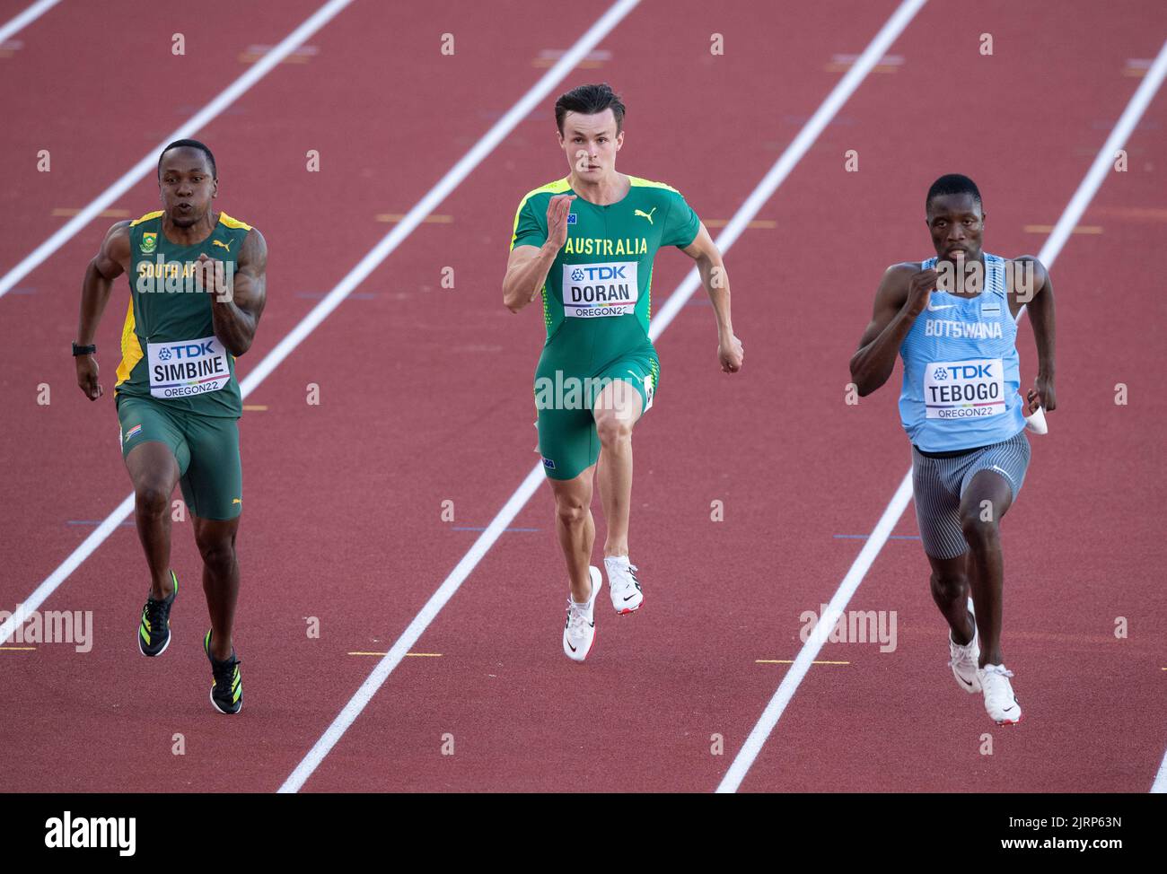 Akani Simbine, Jake Doran and Letsile Tebogo competing in the men’s ...