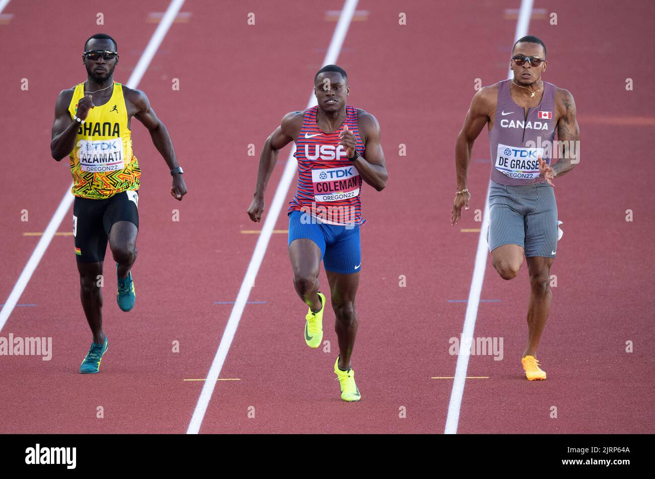 Benjamin Azamati, Christian Coleman and Andre De Grasse competing in ...
