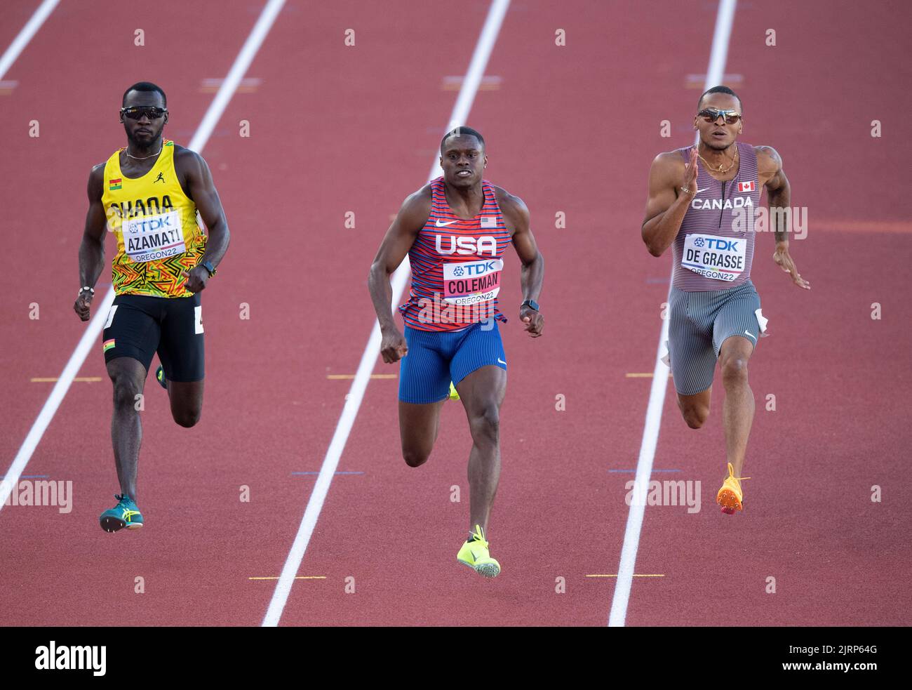 Benjamin Azamati, Christian Coleman and Andre De Grasse competing in ...
