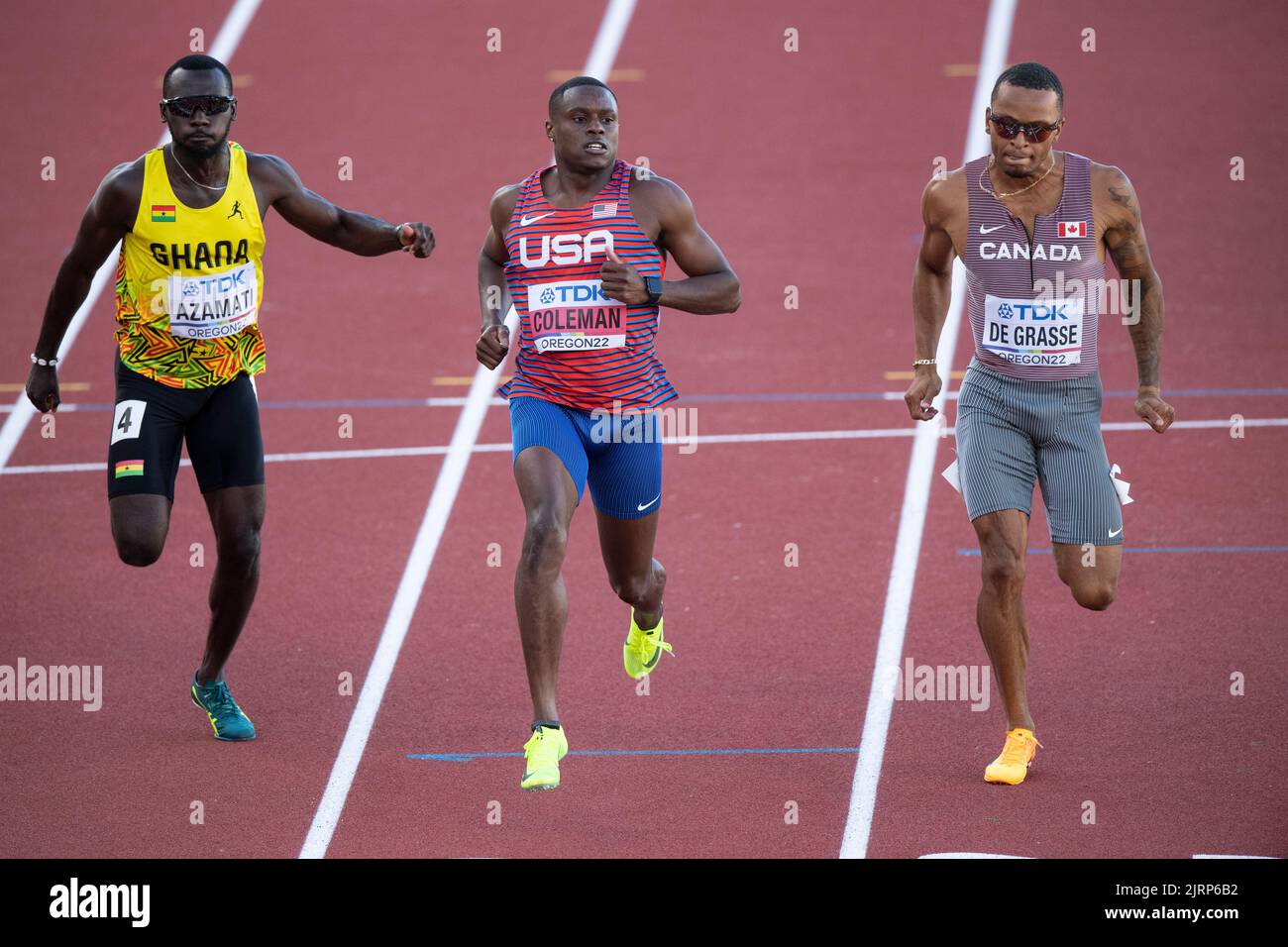 Benjamin Azamati, Christian Coleman and Andre De Grasse competing in ...