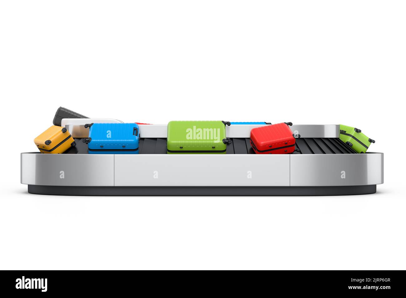 Airport luggage conveyor belt or baggage claim area with suitcases on ...