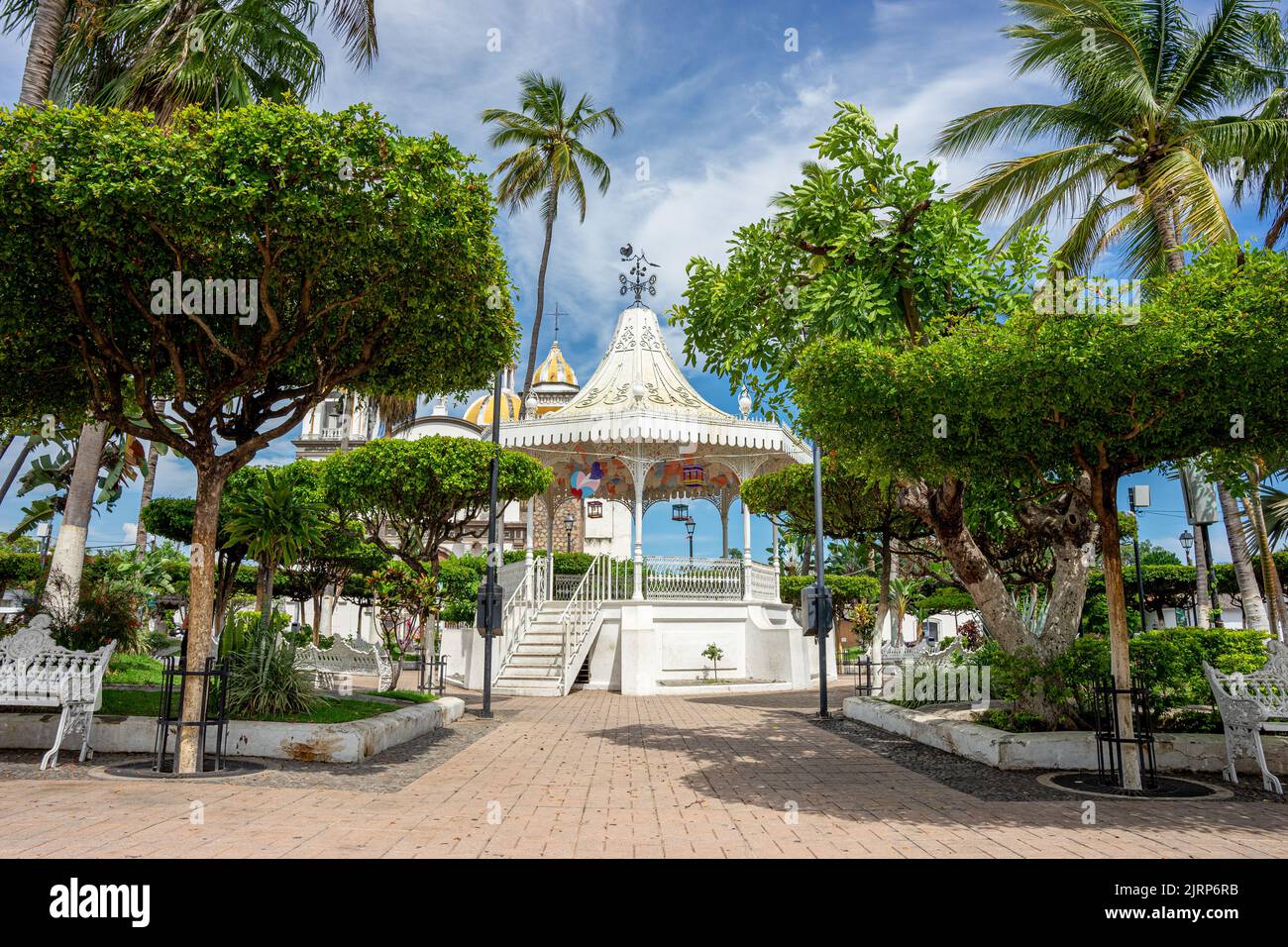 Colonial kiosk in the center of the park in the magical town of Comala ...