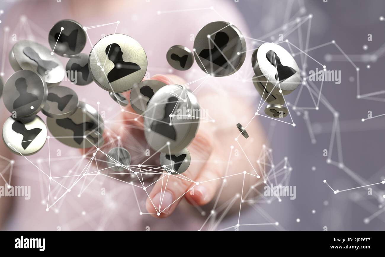 A finger pointing 3d floating digital illustration of the connected ...