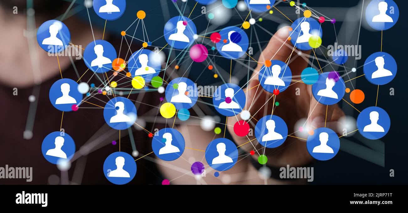 A finger pointing 3d floating digital illustration of the connected ...