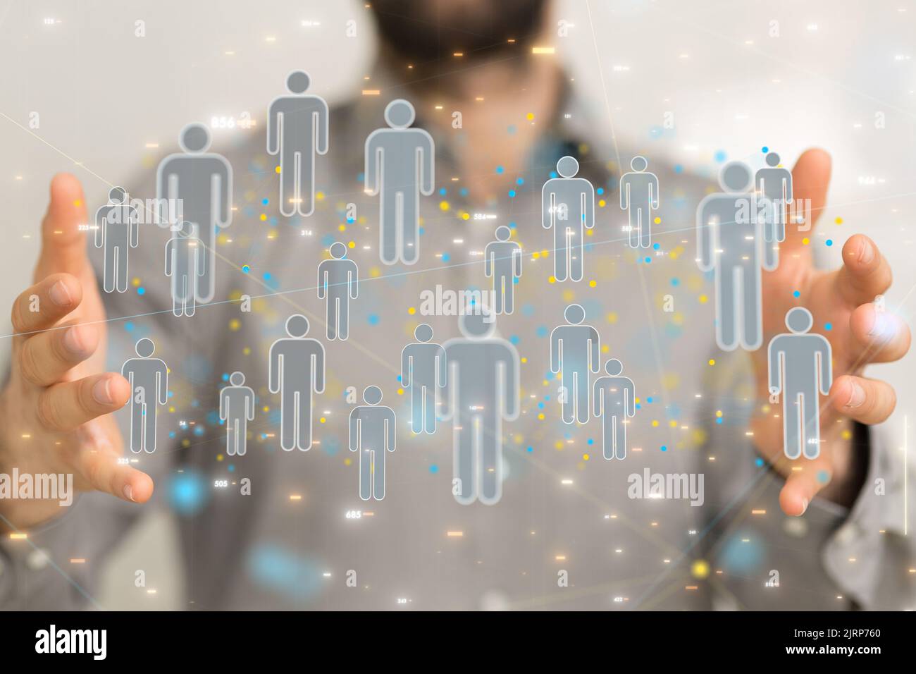 A 3d floating digital illustration of connected human icons between ...