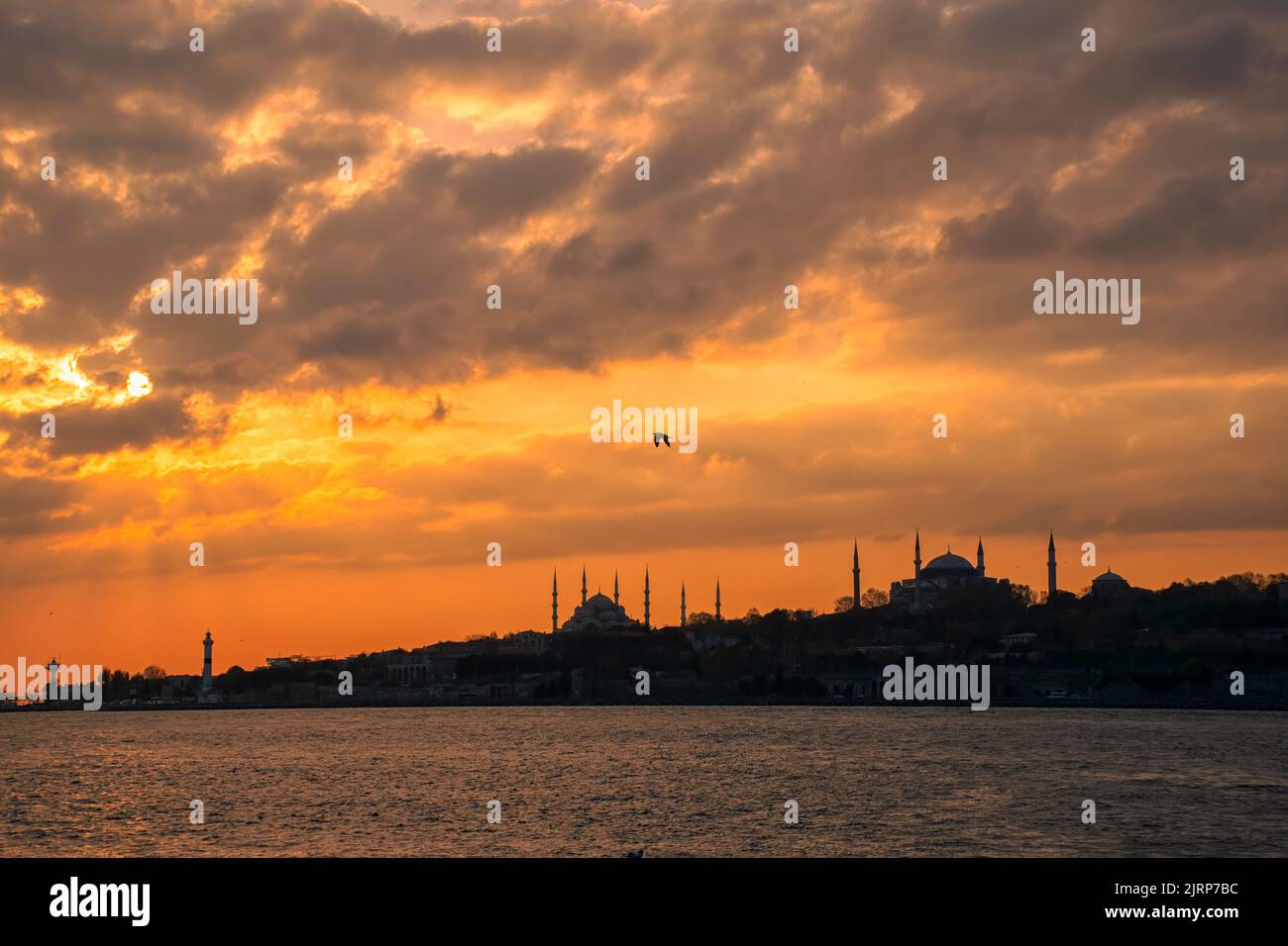 Hagia Sophia, Topkapi Palace and Blue Mosque on sunset in Istanbul ...
