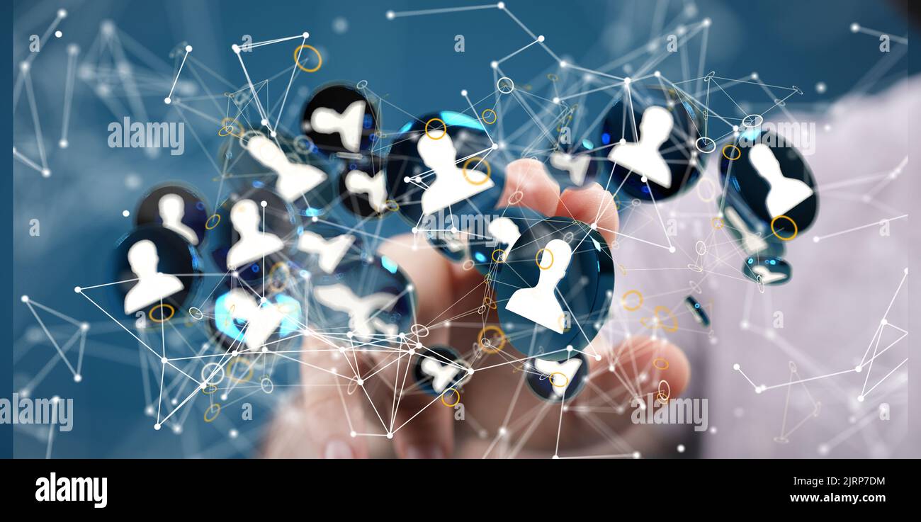 A finger pointing 3d floating digital illustration of the connected ...