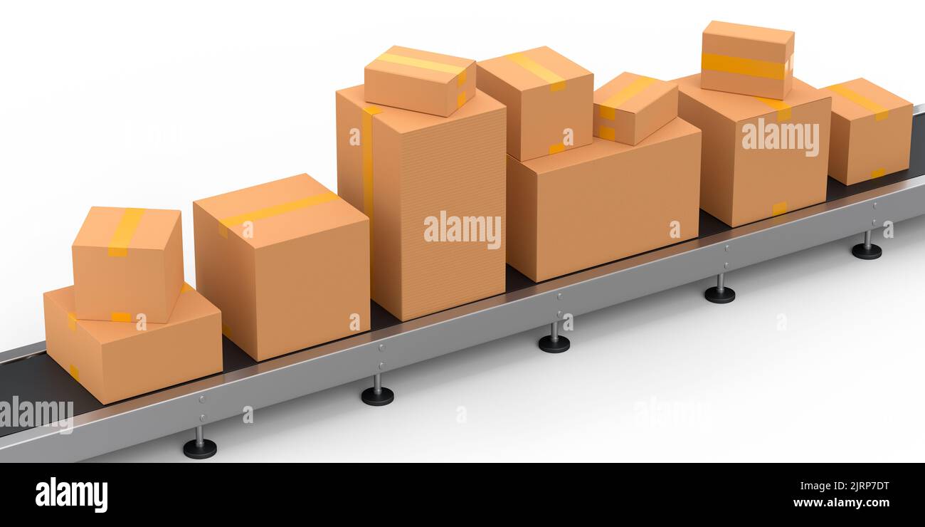 Airport luggage conveyor belt or manufacture line with cardboard boxes ...