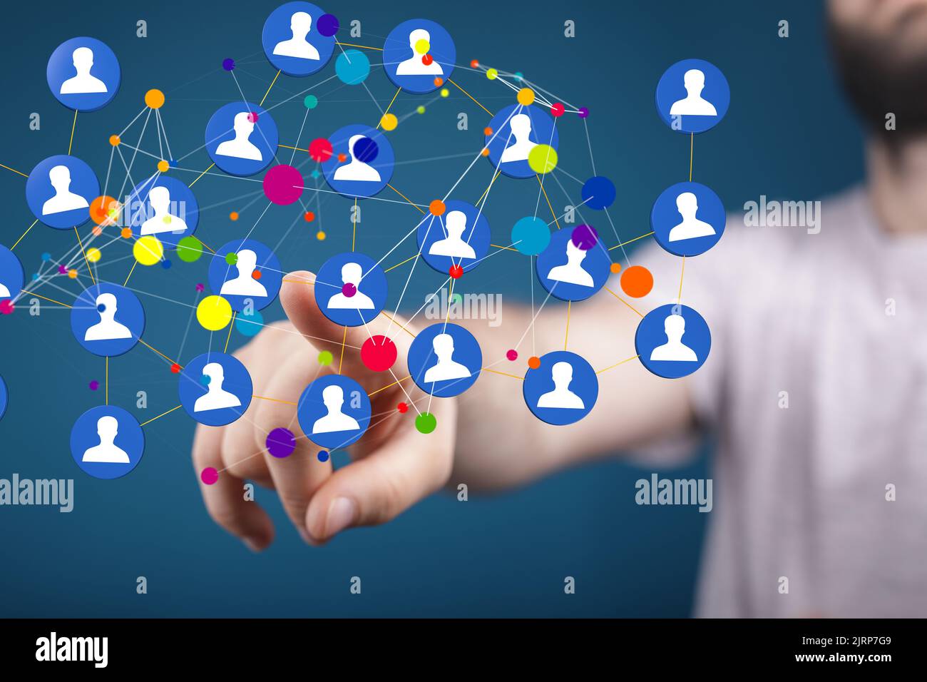 A finger pointing 3d floating digital illustration of the connected ...