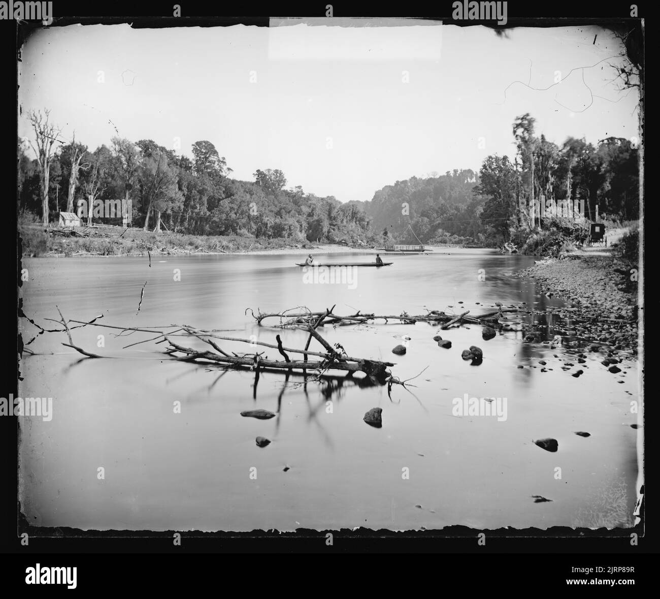 Manawatu Gorge ferry, circa 1878, Manawat, by James Bragge Stock Photo ...
