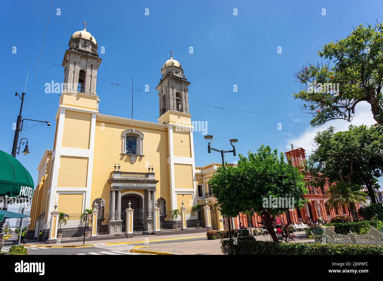 Colonial church and government palace of Colima. Central Garden at ...