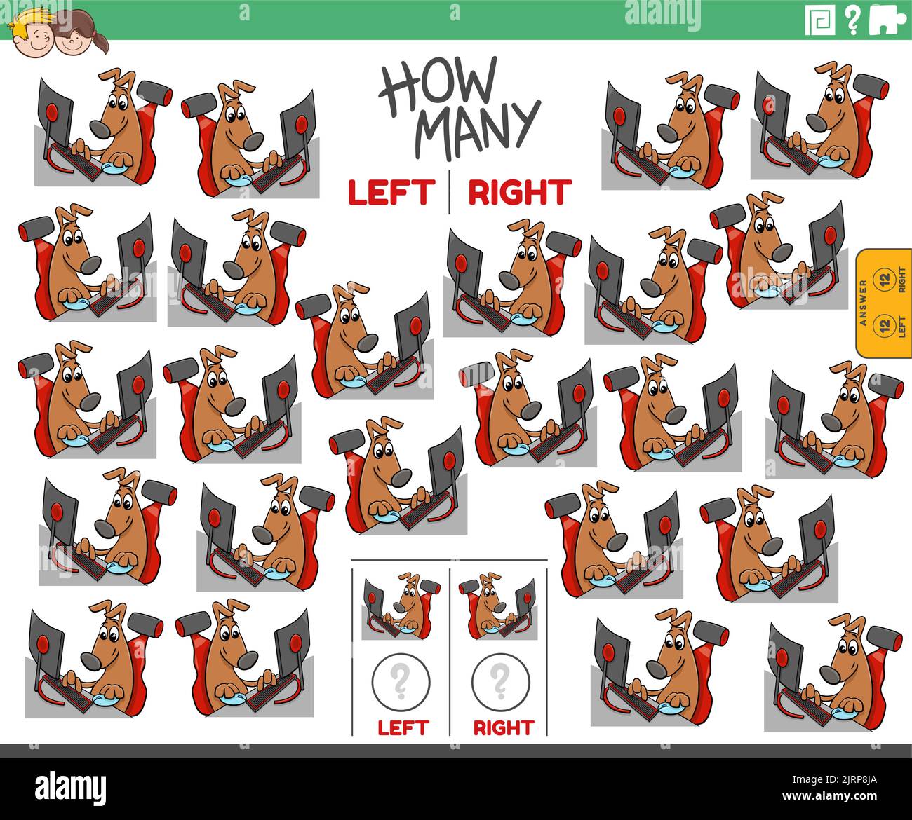 Cartoon illustration of educational task of counting left and right ...