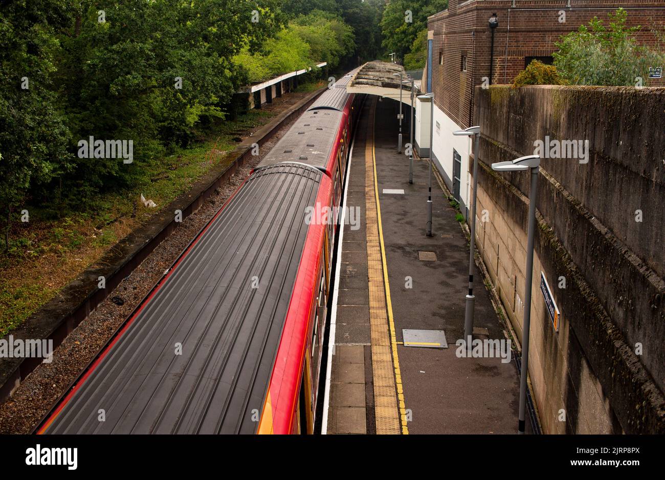 Chessington South Railway Station, south west London, UK; the tracks ...