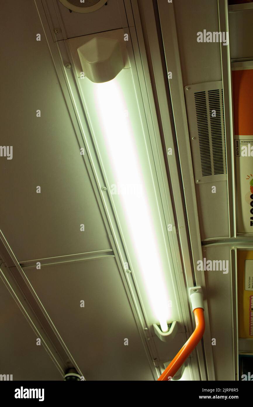 Fluorescent strip light on ceiling of train Stock Photo - Alamy