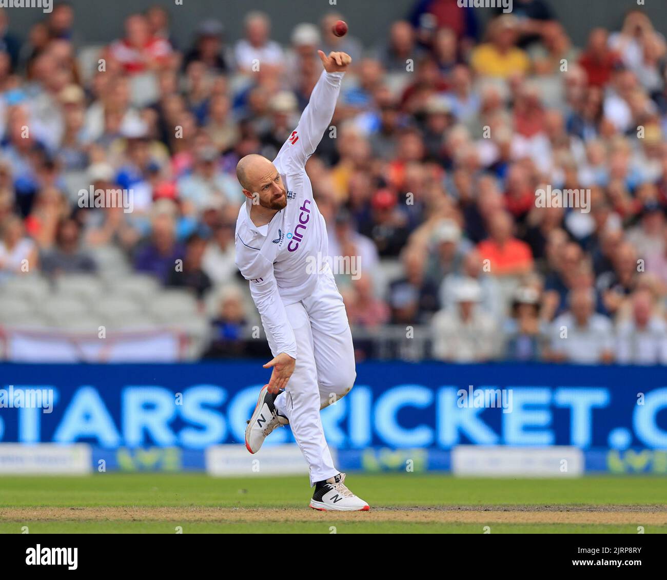 Jack Leach bowling for England Stock Photo - Alamy