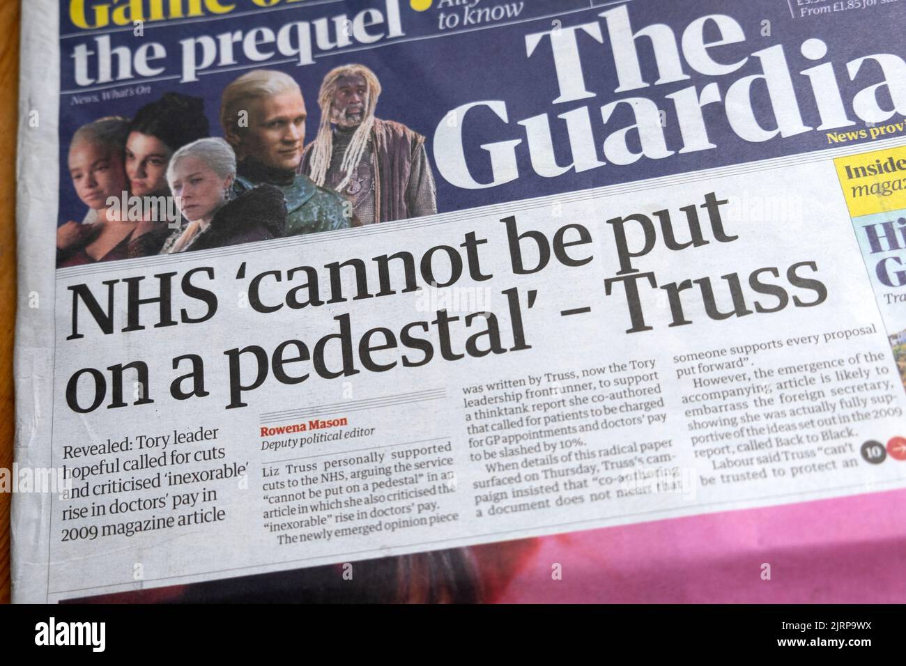 'NHS 'cannot be put on a pedestal' - Truss' Guardian newspaper headline ...