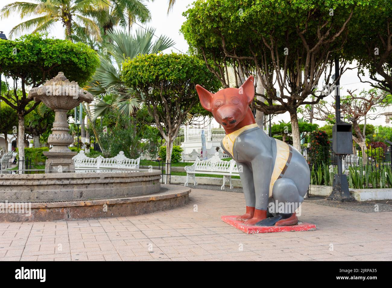 tlalchichi or Itzcuintli dog sculpture. Center of the park in the ...