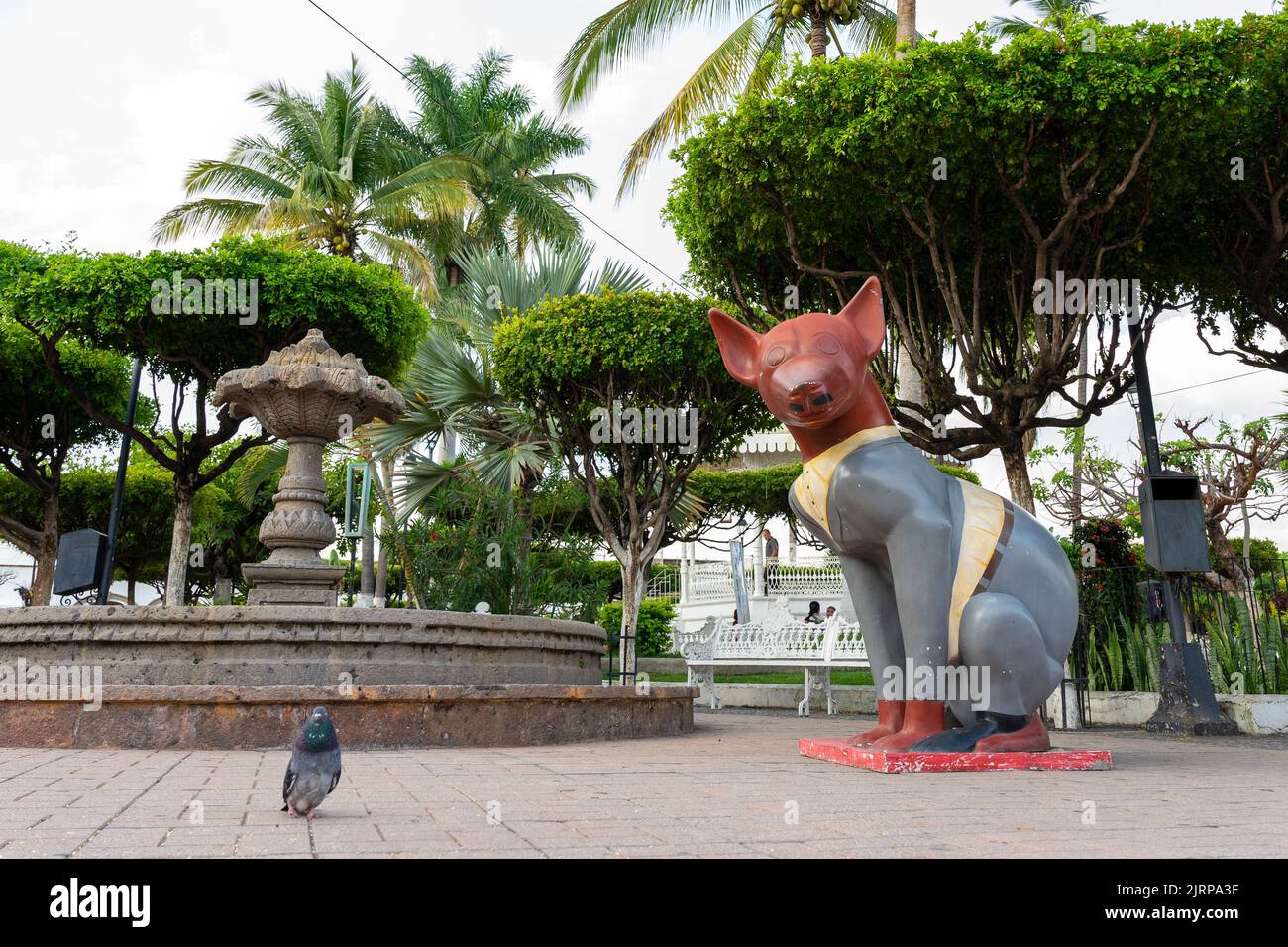 tlalchichi or Itzcuintli dog sculpture. Center of the park in the ...