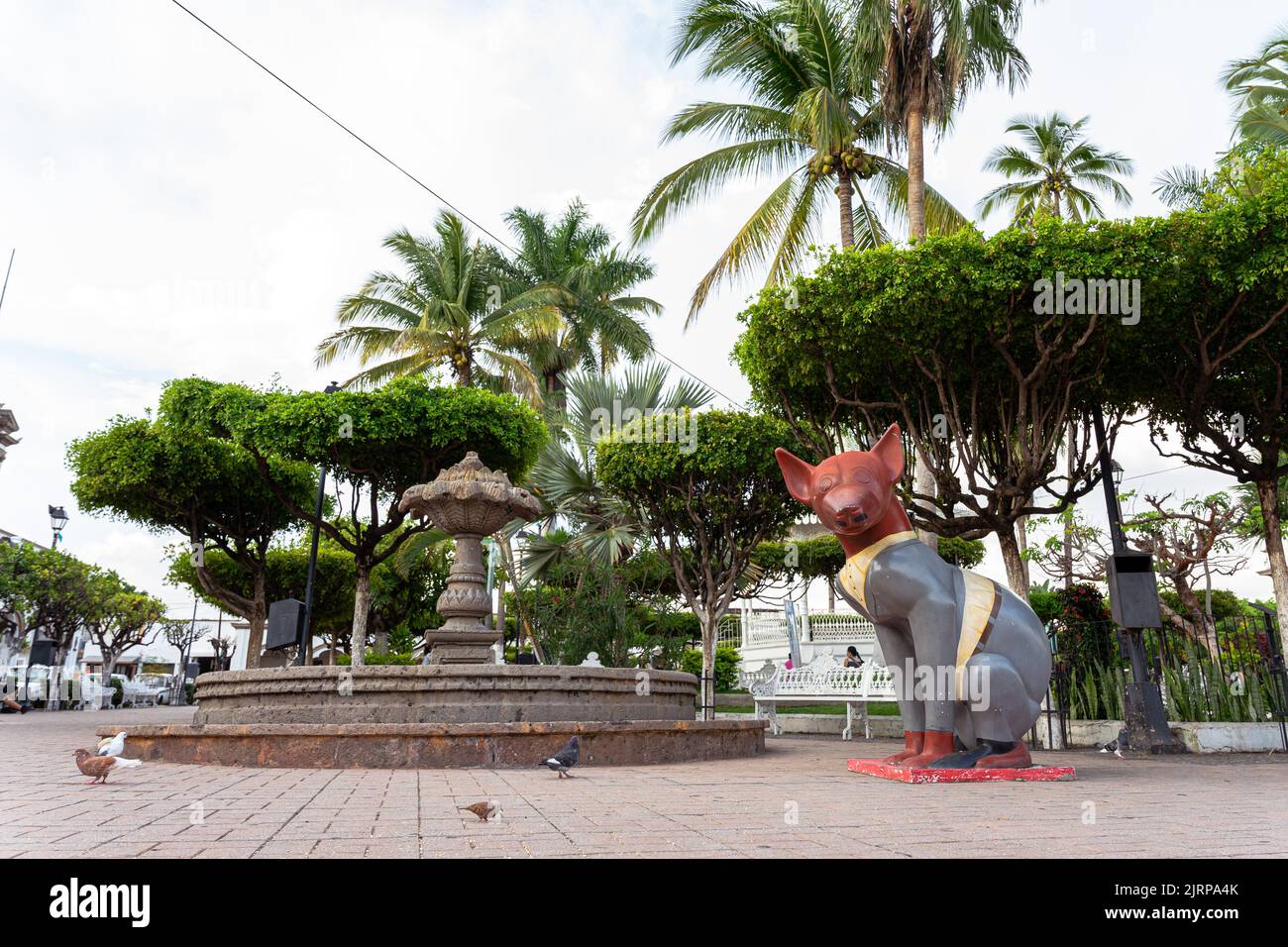 tlalchichi or Itzcuintli dog sculpture. Center of the park in the ...