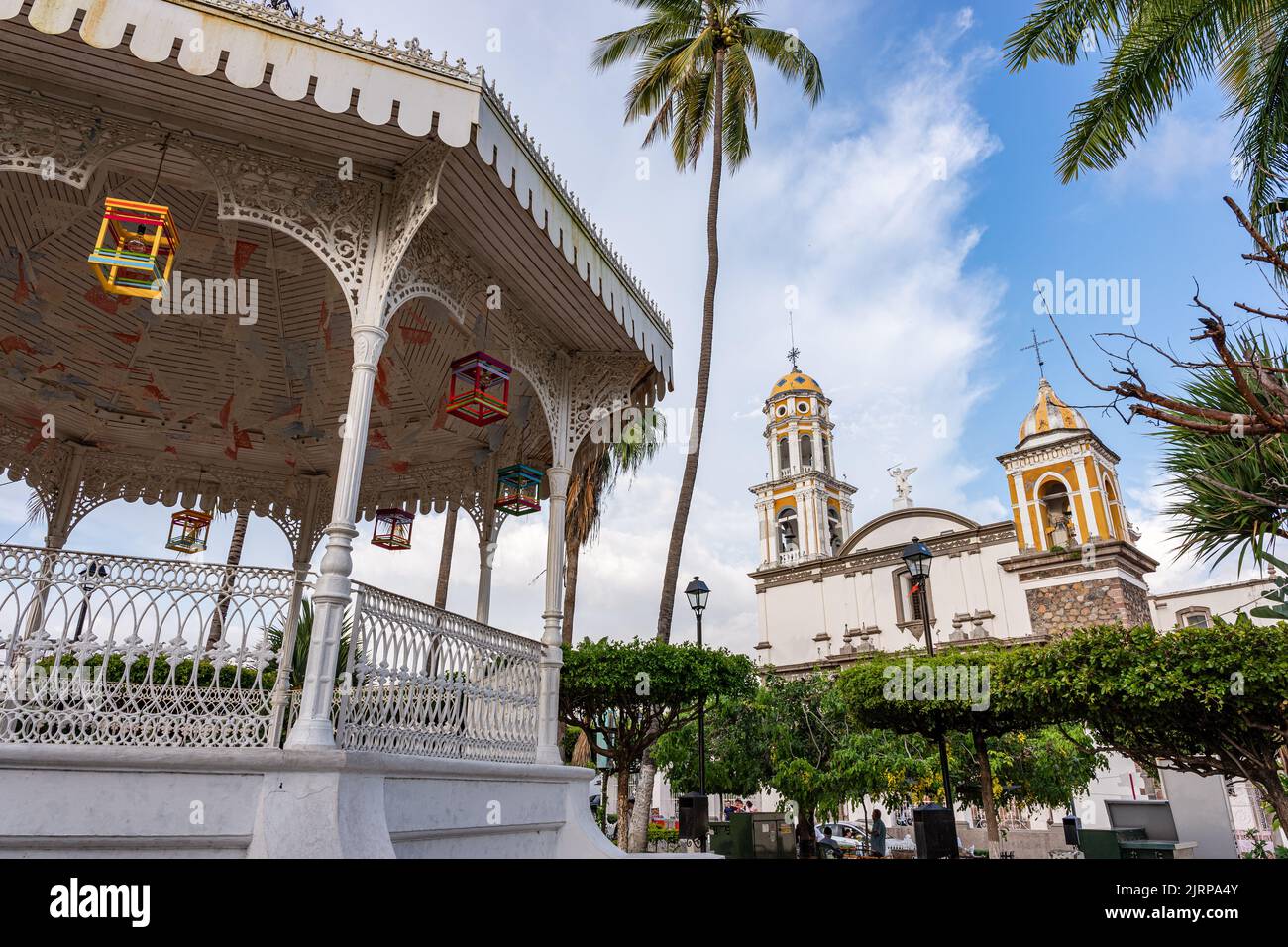 Church in the magical town of Comala in Colima, Mexico, white town ...