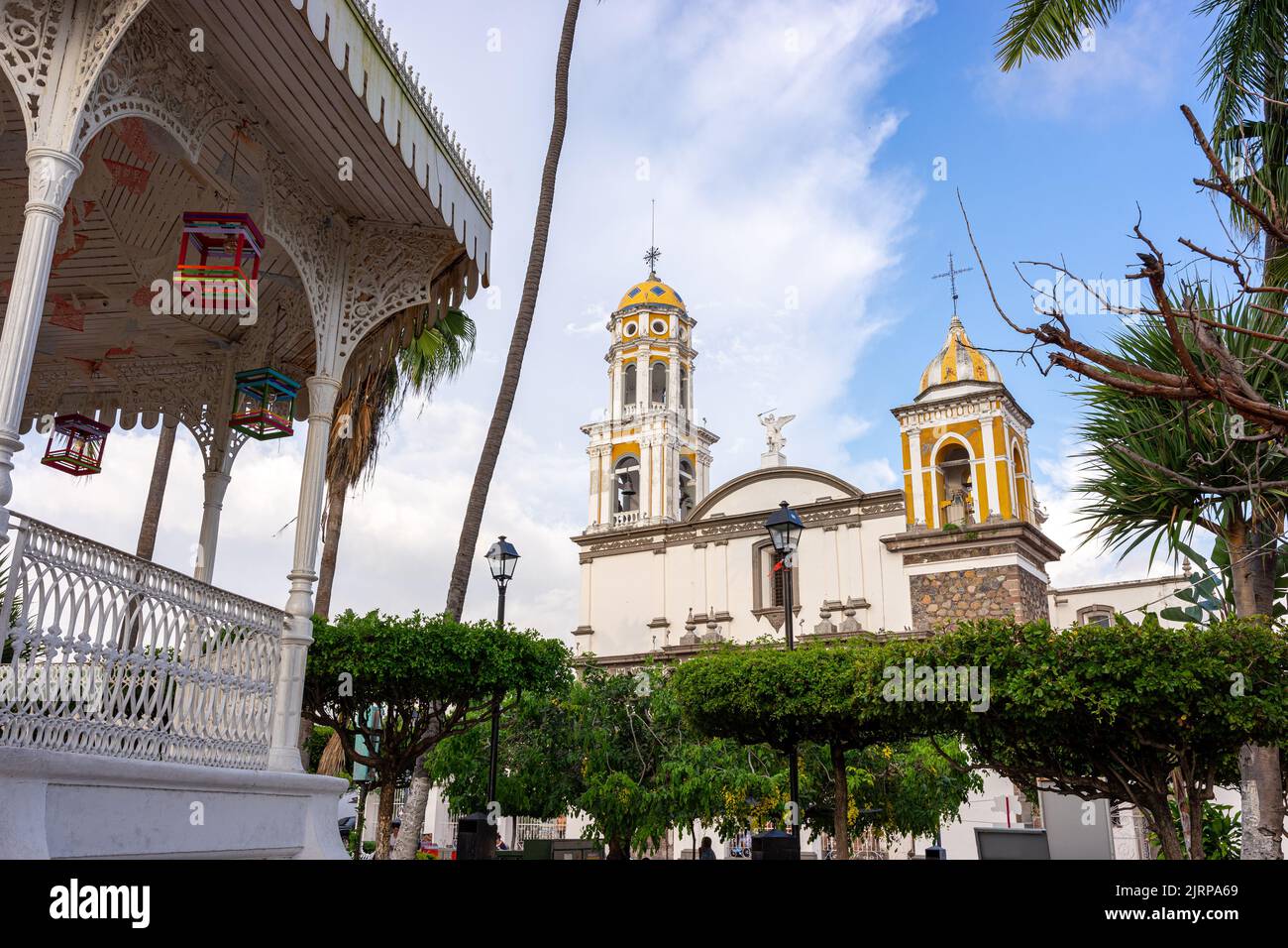 Church in the magical town of Comala in Colima, Mexico, white town ...