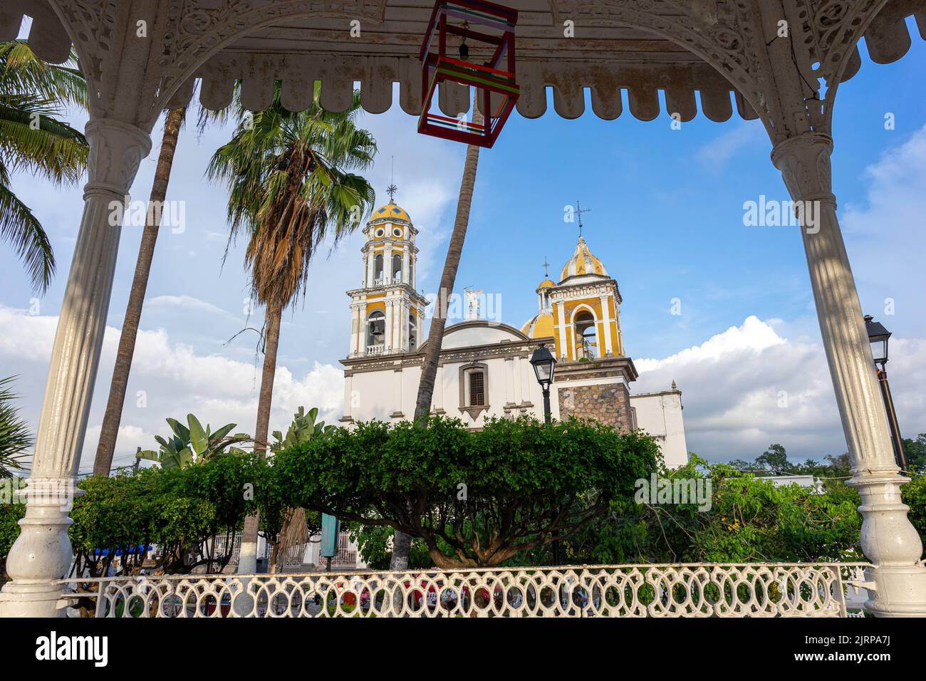 Church in the magical town of Comala in Colima, Mexico, white town ...