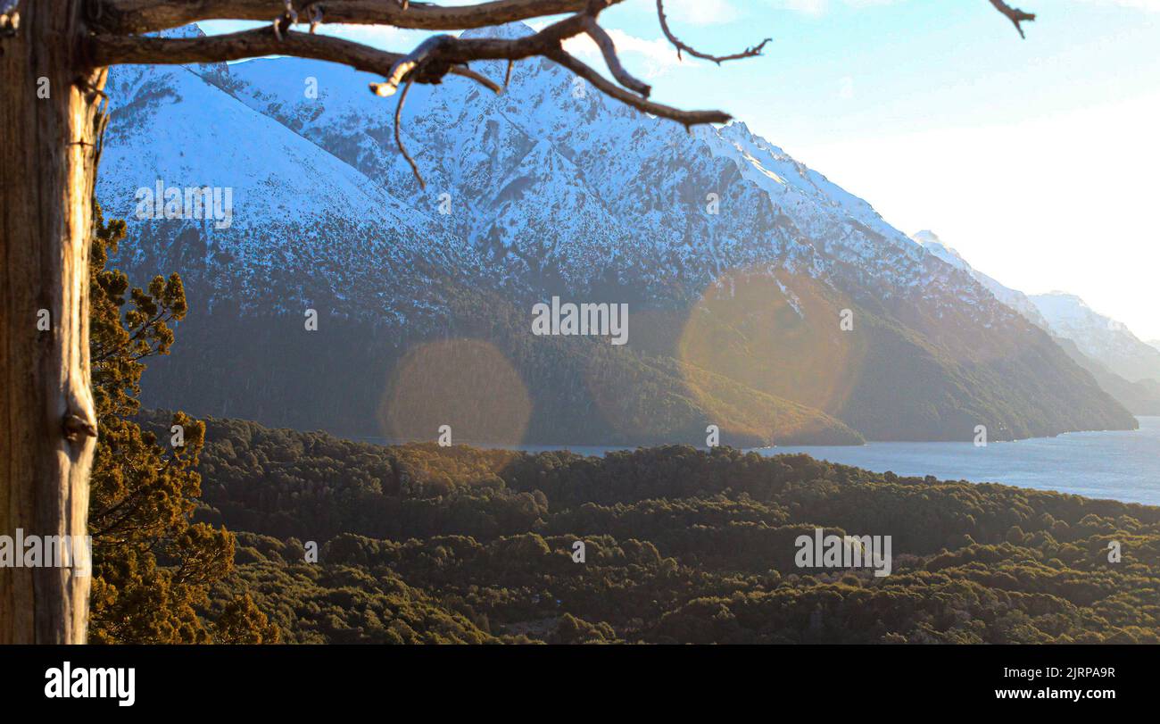 Landscape of Bariloche, southern Argentina, formed by snowy mountain ...