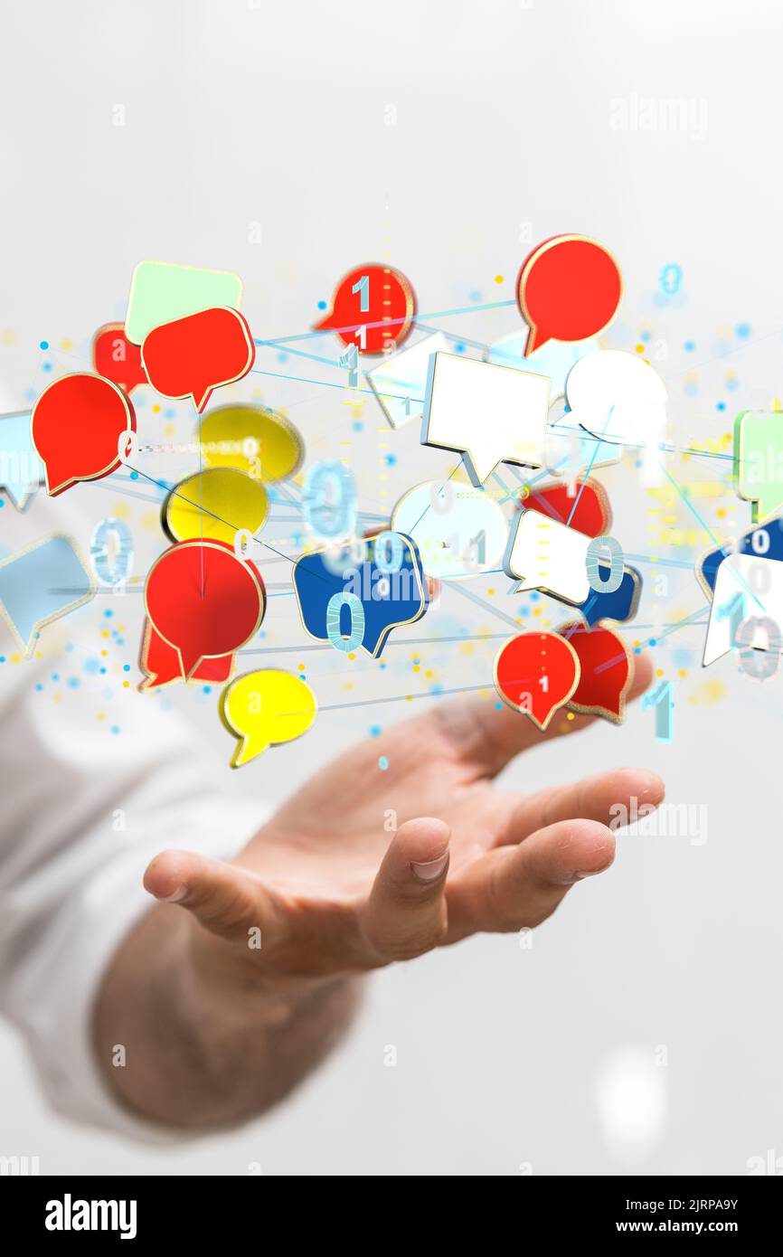 A vertical shot of 3d floating digital illustration of message icons ...