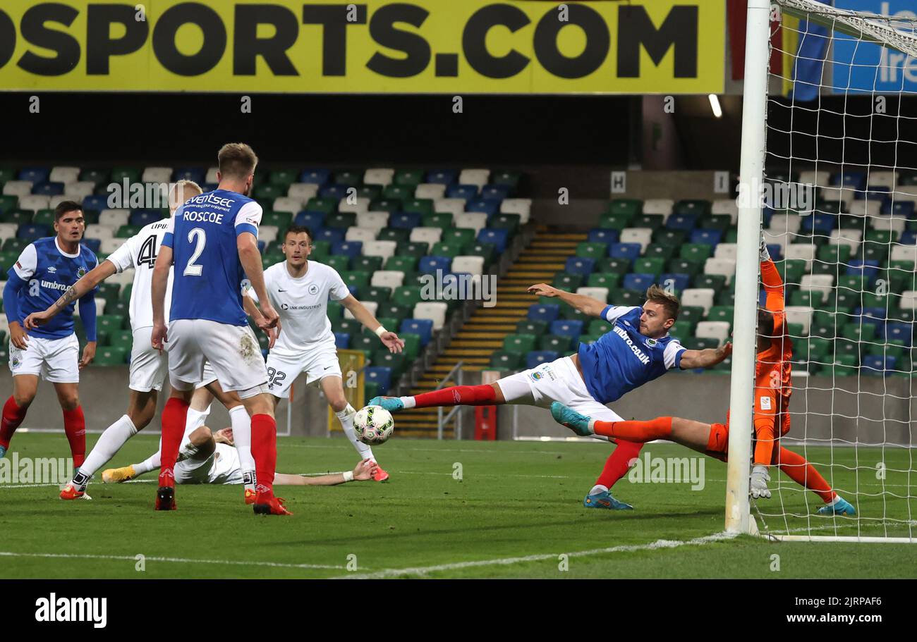 Linfield's Robbie McDaid has a shot at goal During the UEFA Europa ...