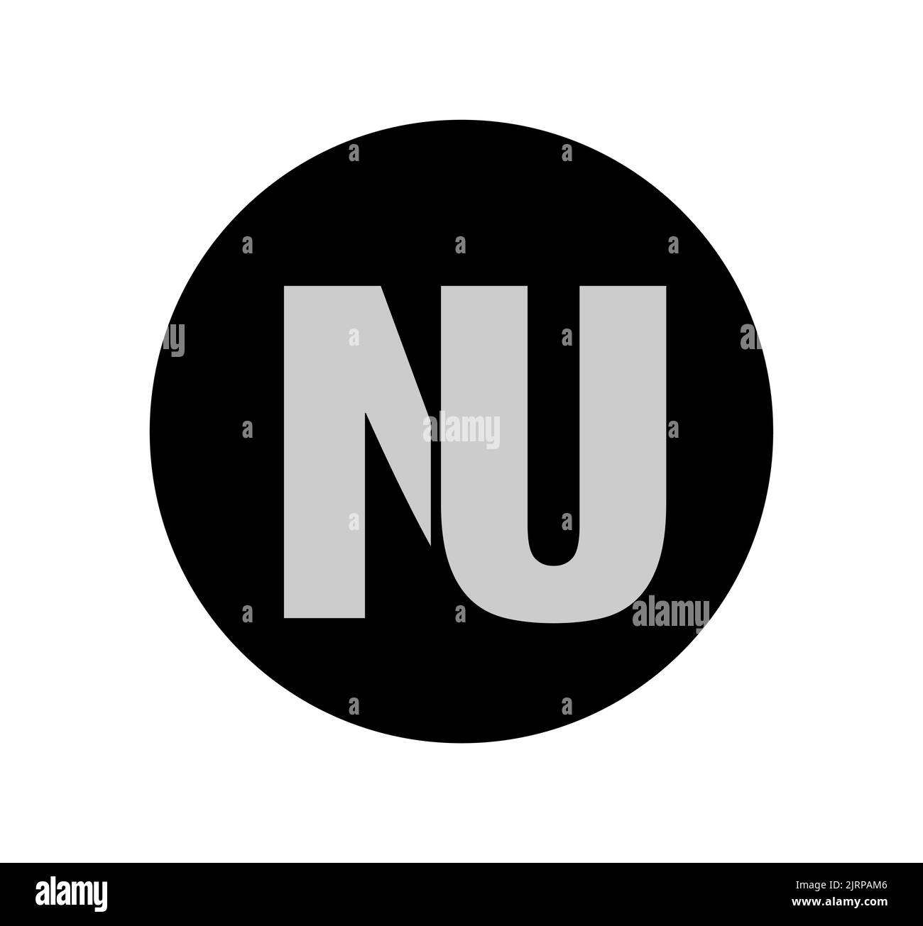 A simple logo illustration of the letters "NU" in a circle isolated on ...